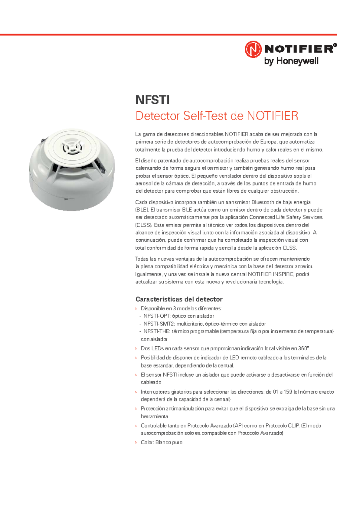Detector NFSTI de NOTIFIER: Innovaciones en Autocomprobación - Studocu