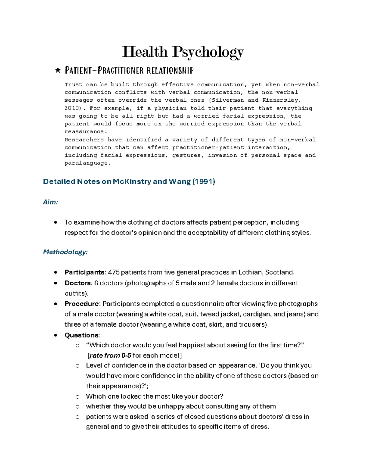 Health Psychology: Patient-Practitioner Relationship Insights - Studocu