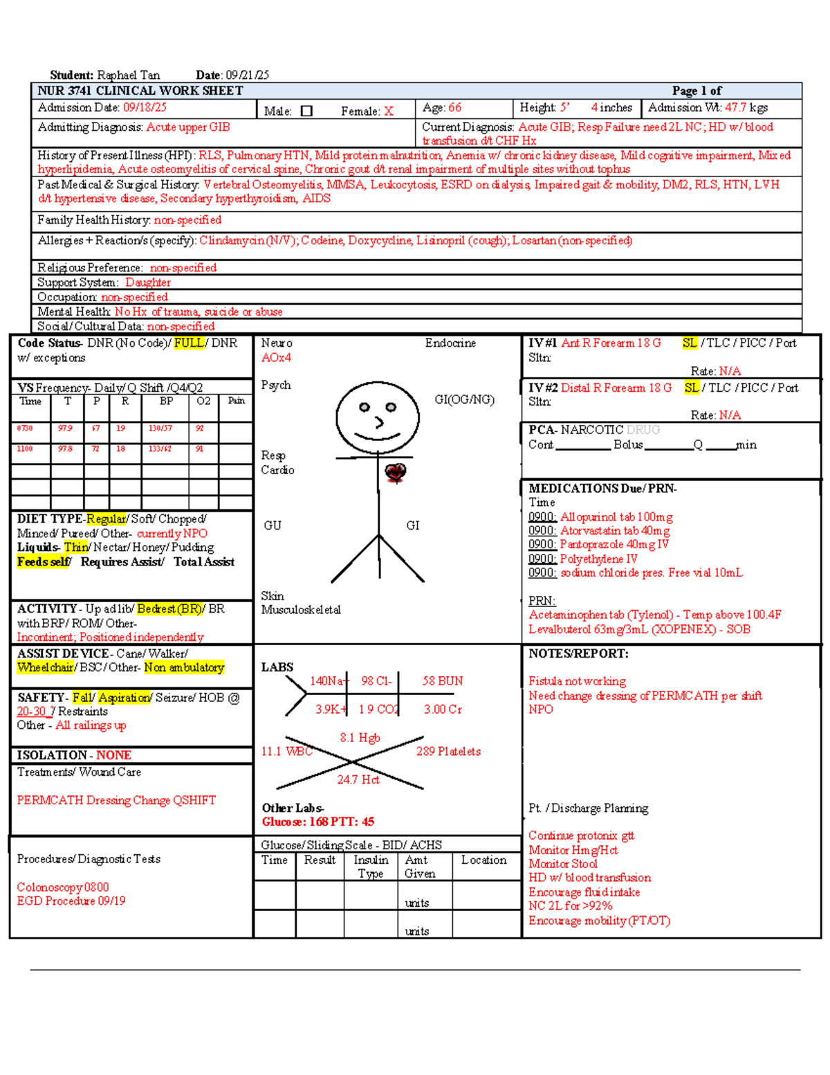 NUR 3741 Clinical Worksheet: Acute Upper GI Bleeding Case Study - Studocu