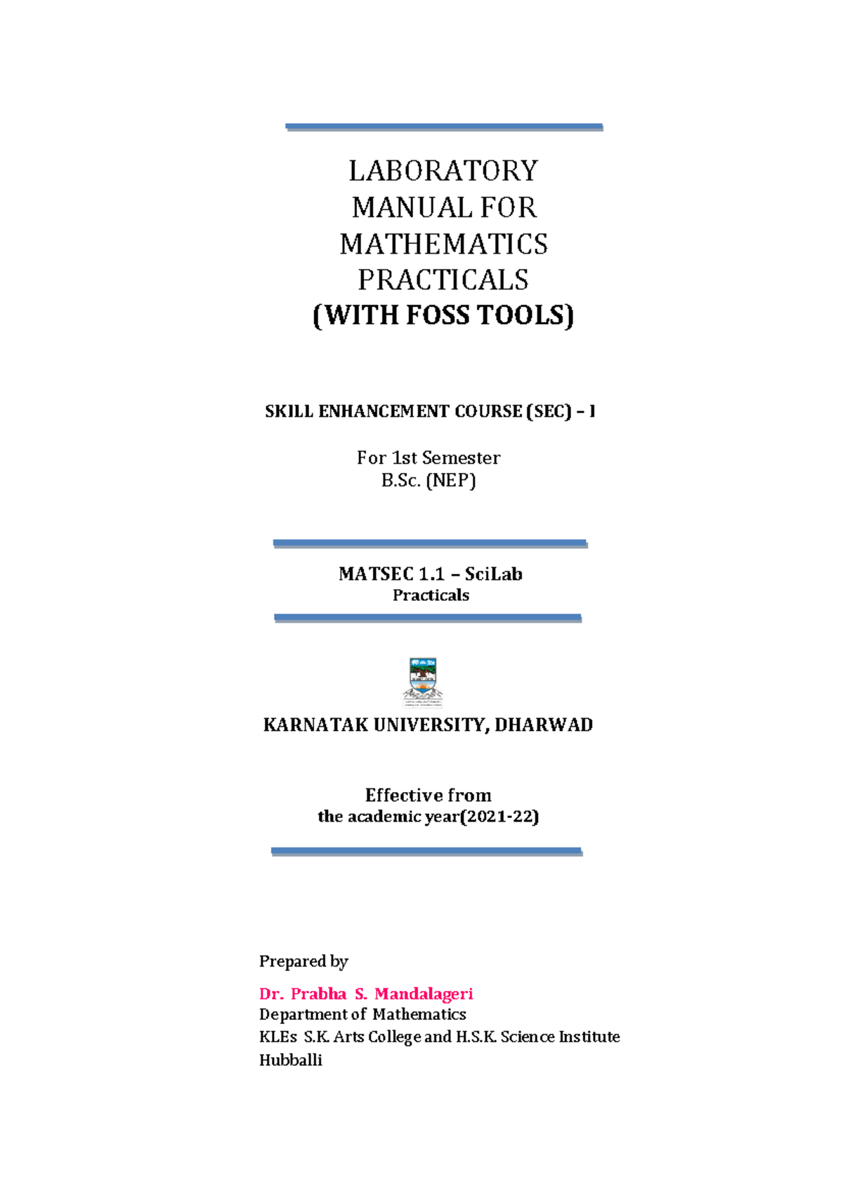 Scilab-SEC LAB Manual - LABORATORY MANUAL FOR MATHEMATICS PRACTICALS (WITH FOSS TOOLS) SKILL ...