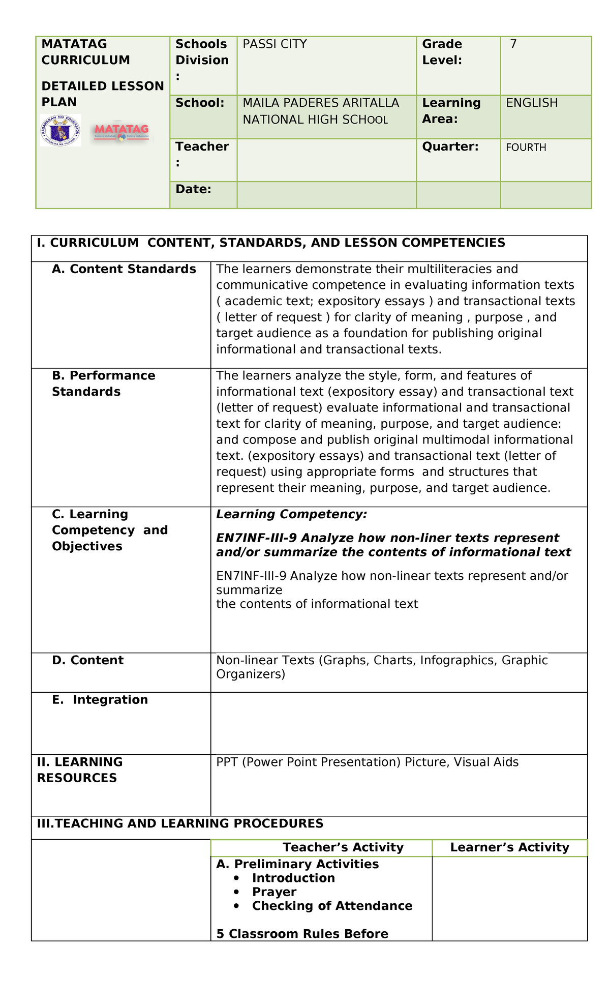 DLP: Grade 7 English Lesson Plan on Figures of Speech and Text Analysis ...