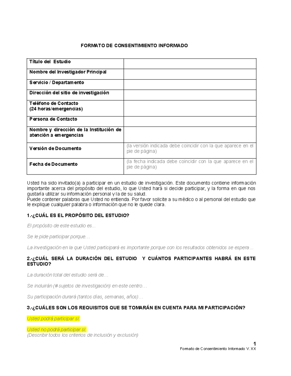Formato de Consentimiento Informado 2025: Guía para Participantes en ...