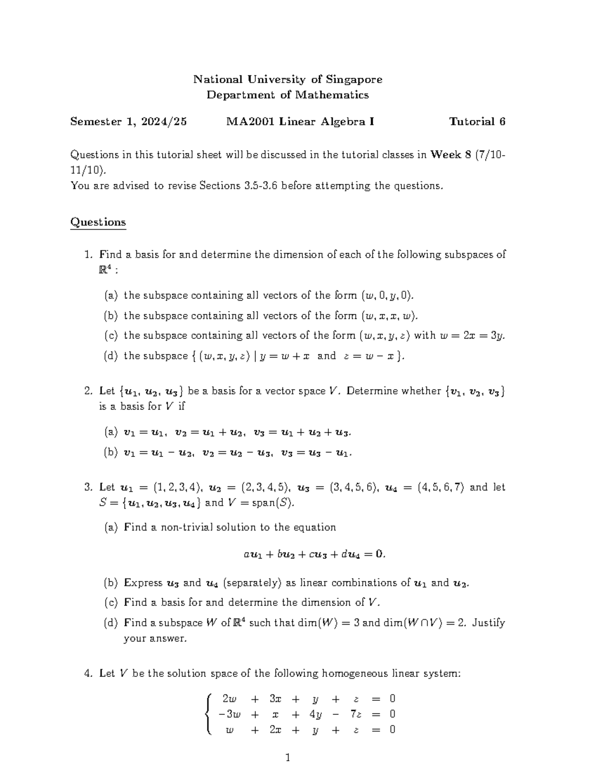 Tutorial 6 - MA2001 - National University of Singapore Department of ...