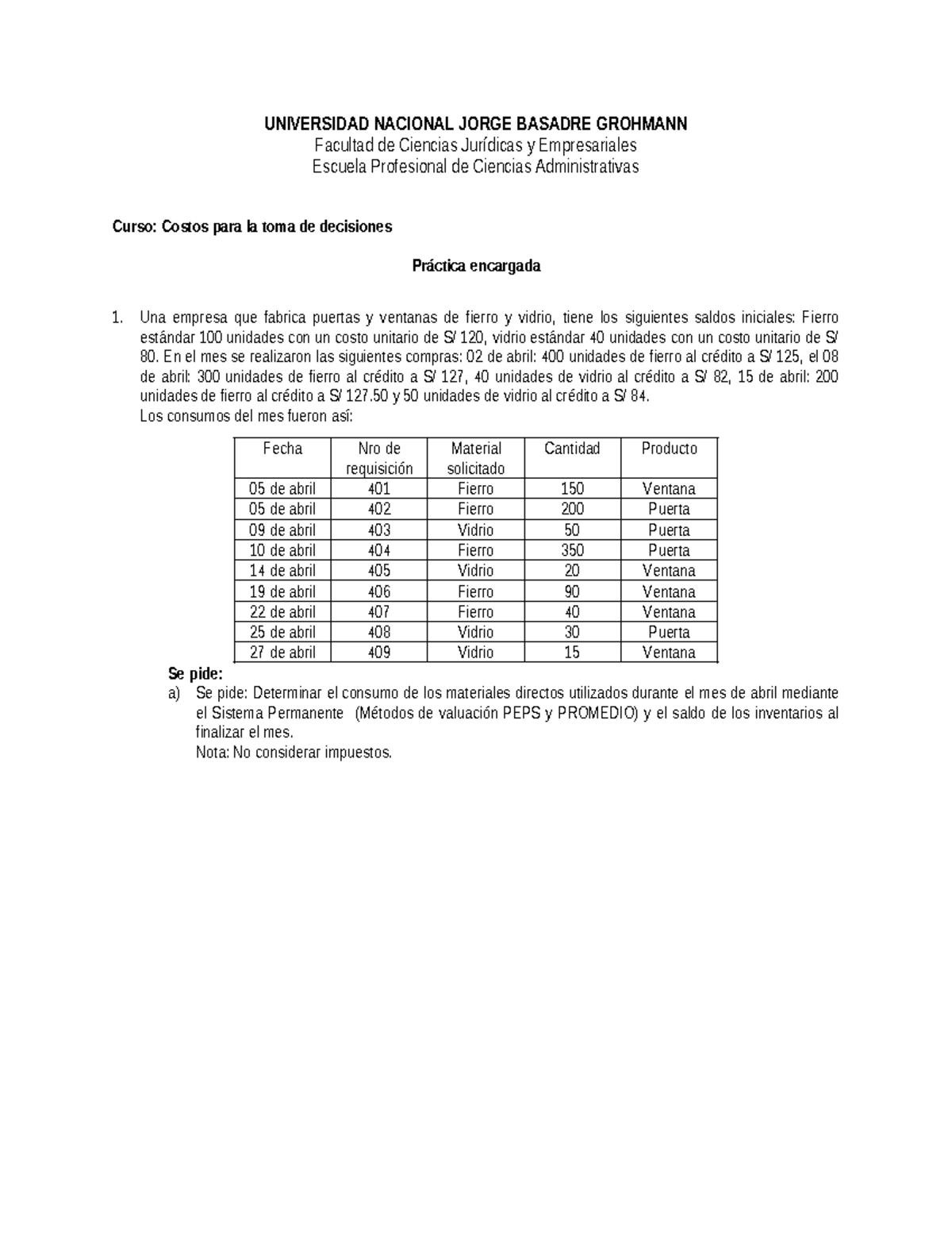Práctica de Costos para Toma de Decisiones - Kárdex - Studocu