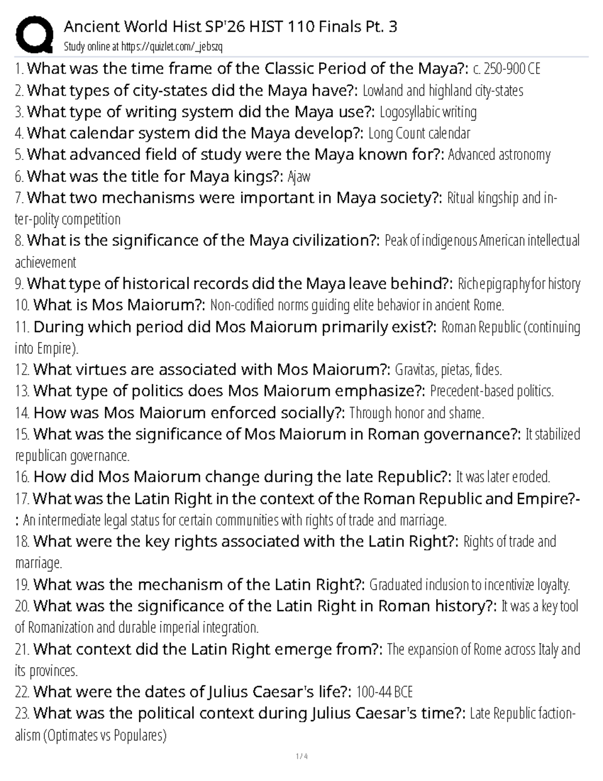 Ancient World Hist HIST 110 Finals Study Guide: Key Concepts & IDs ...