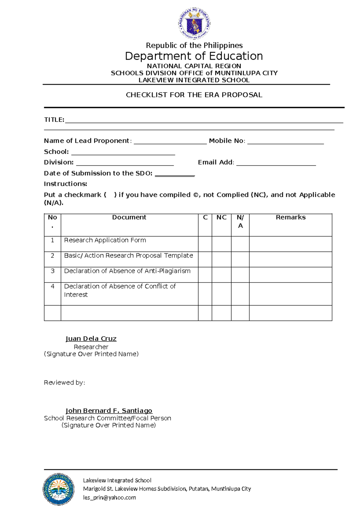 ERA Proposal Notes - Checklist & Guidelines for Research Submission ...