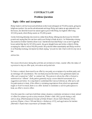Contract Law Essay - Question 1: Contract Law i) Describe the elements ...