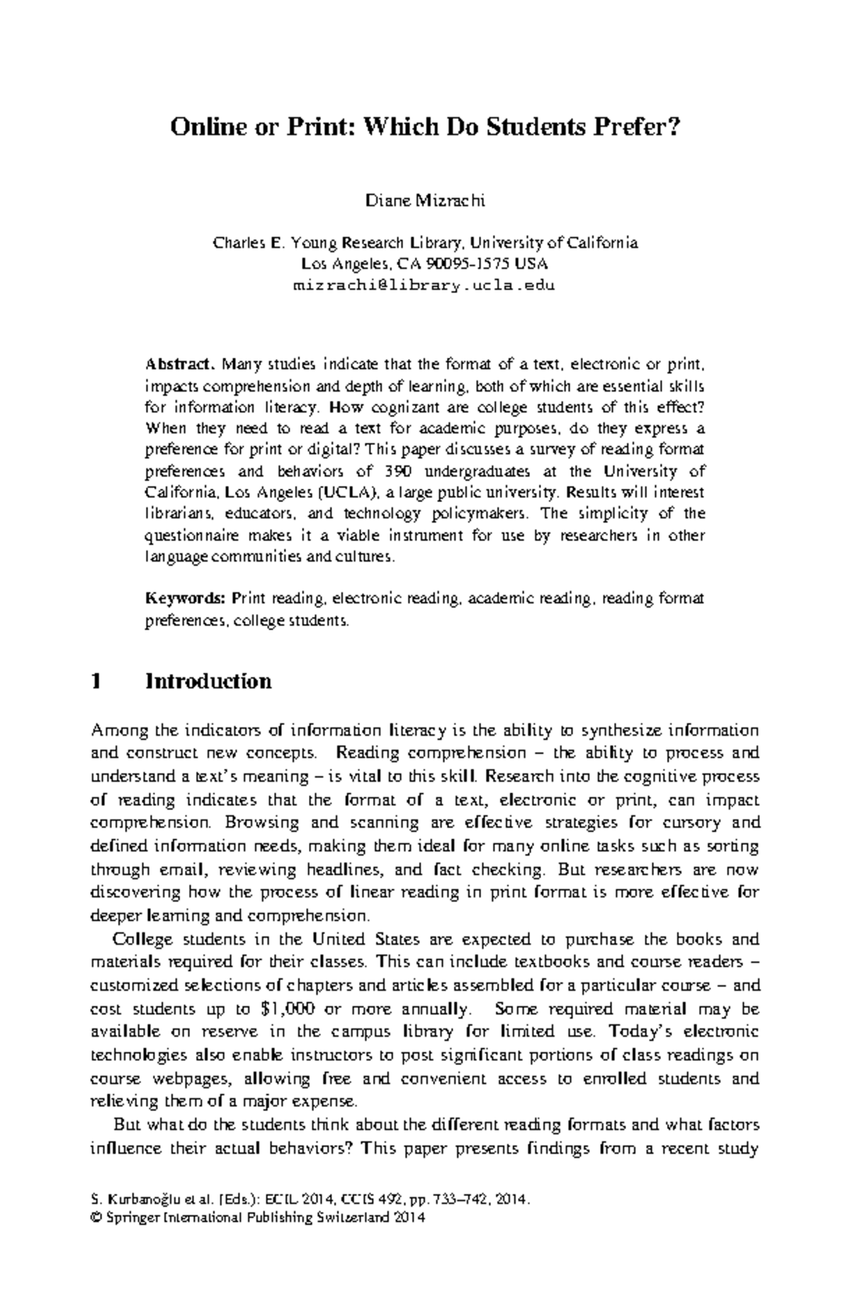 UCLA Research: Student Preferences for Print vs. Digital Reading - Studocu