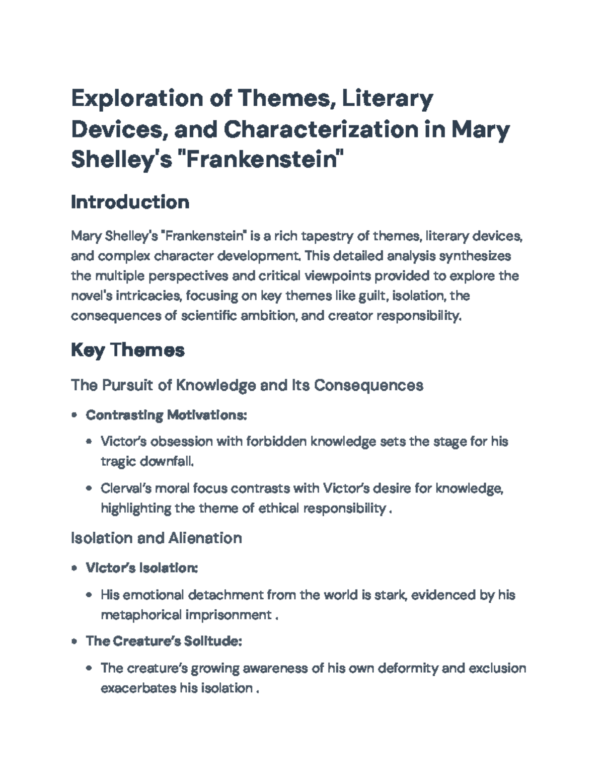 Analysis of Themes, Literary Devices, and Characters in "Frankenstein ...