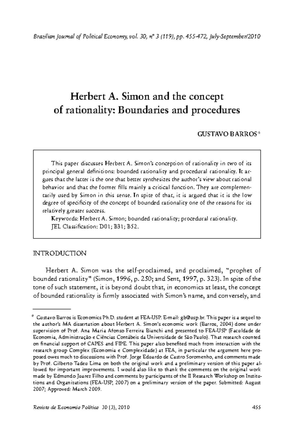 Herbert A. Simon and Rationality: Bounded vs. Procedural Insights - Studocu