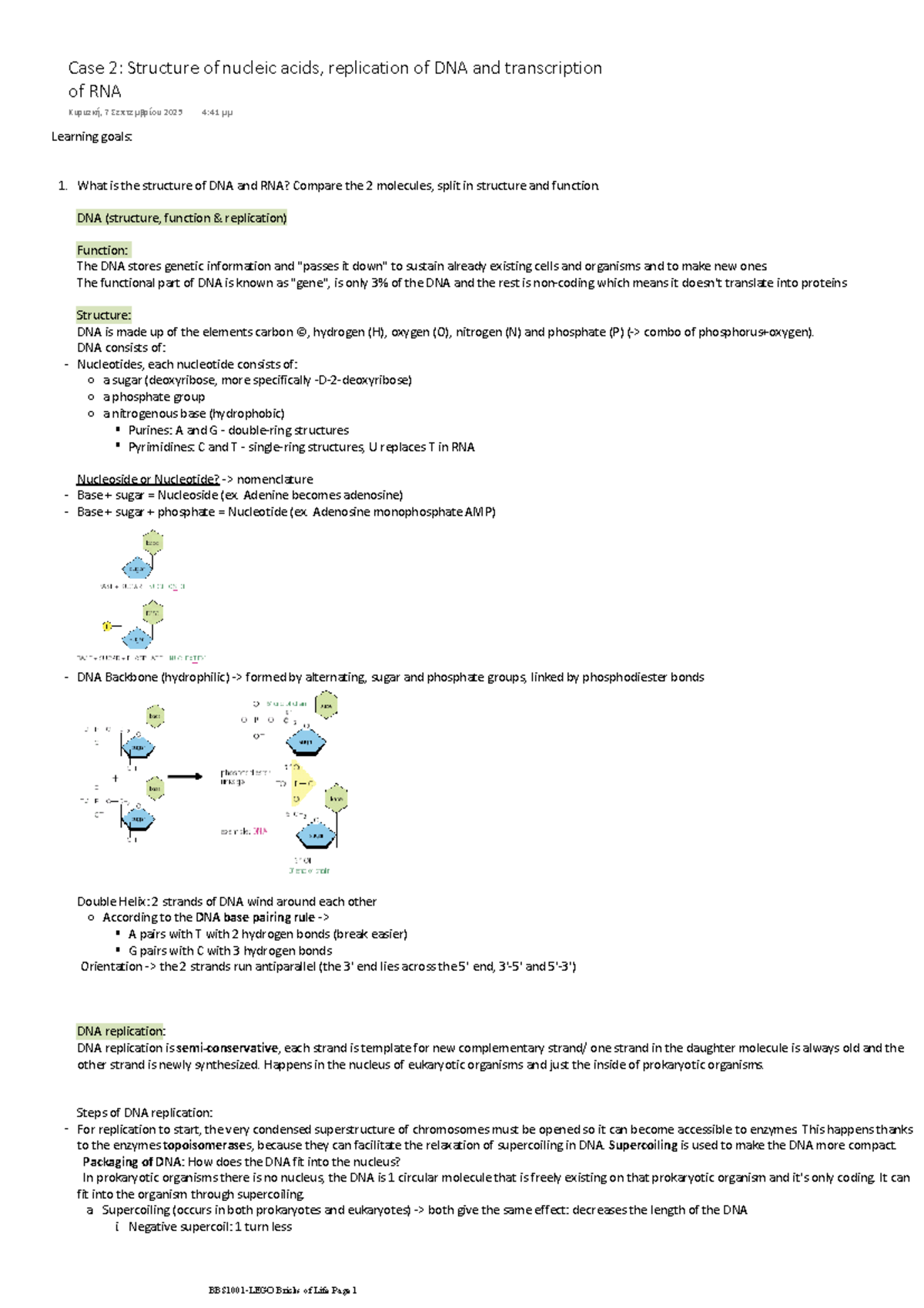 Case Study: Structure of Nucleic Acids, DNA Replication & RNA ...