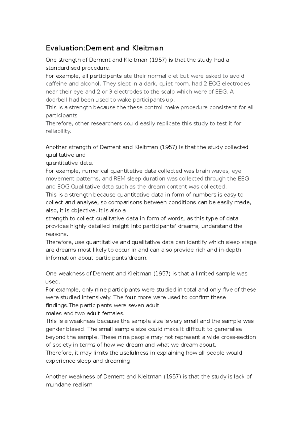 DK Evaluation: Strengths and Weaknesses of Dement and Kleitman Study ...