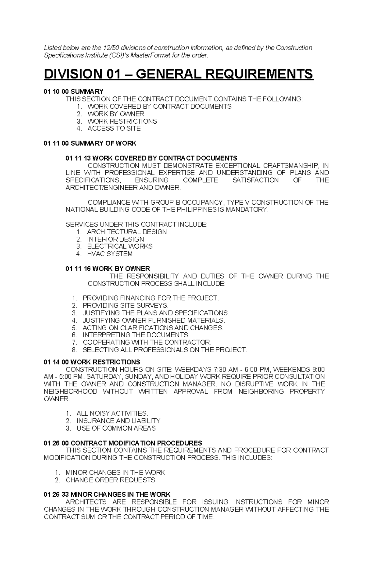 Construction Specifications Notes - Complete Guide to Divisions 01-26 ...