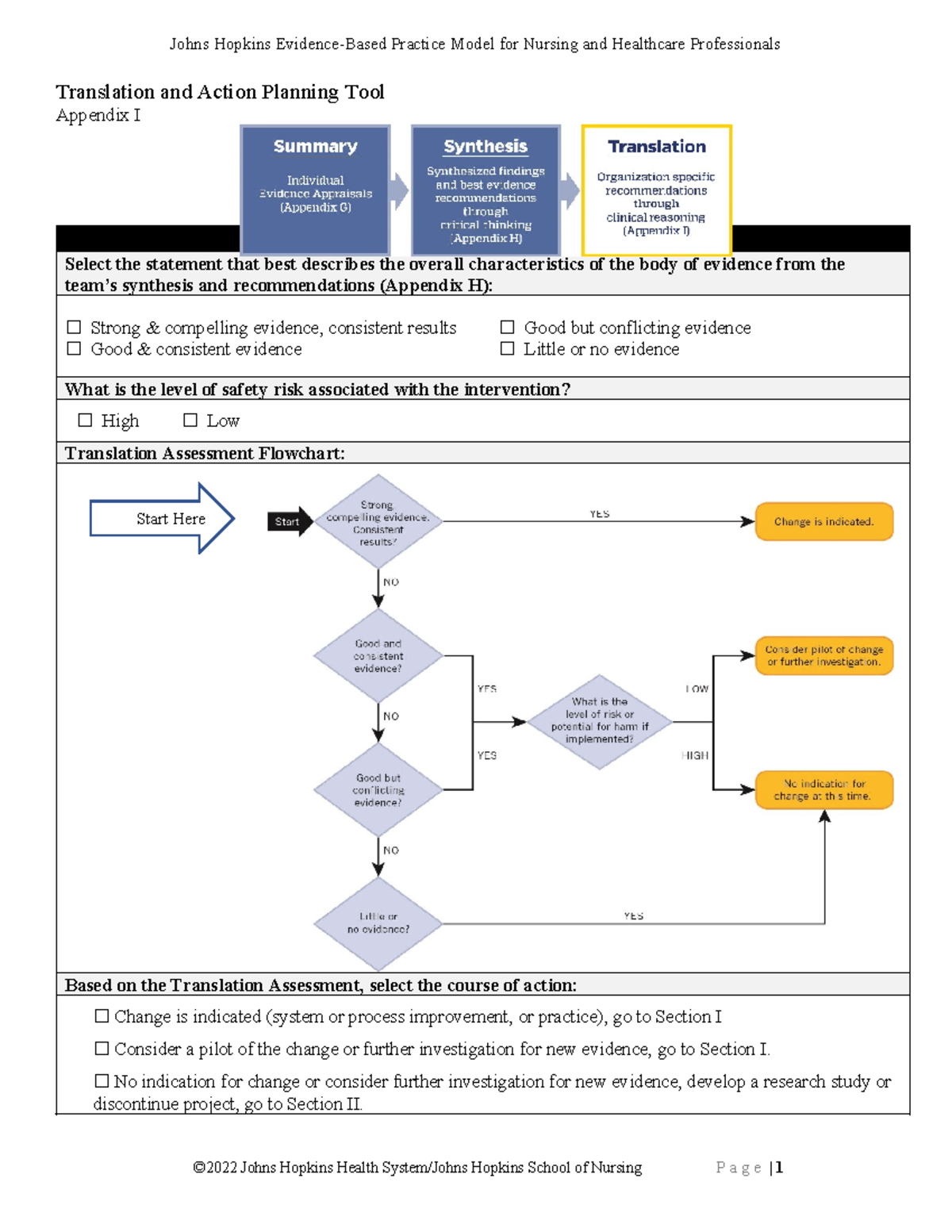 Johns Hopkins Nursing Practice Model: Appendix I Action Planning Tool ...