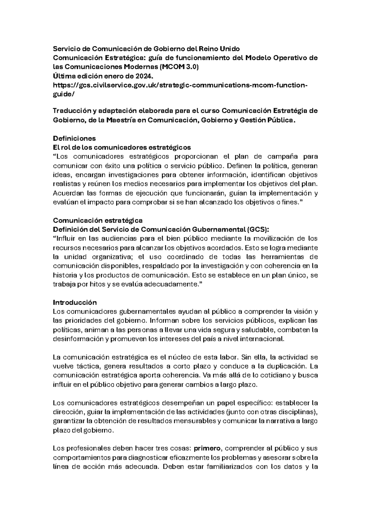 Guía del Modelo Operativo de Comunicaciones Modernas (MCOM 3.0) - Studocu