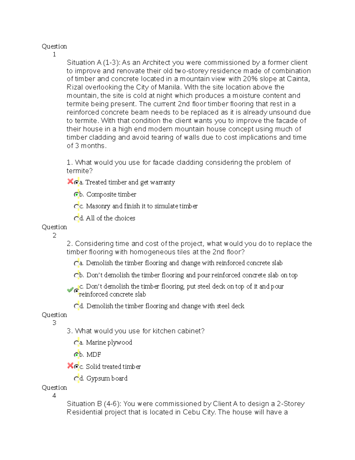 Bldg Tech Exam2 Arcstudio - Question 1 Situation A (1-3): As an ...