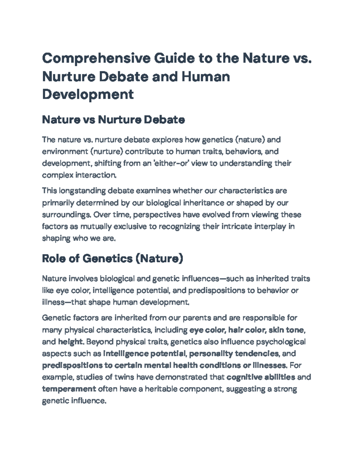Nature vs. Nurture Debate: Insights on Human Development and Behavior ...