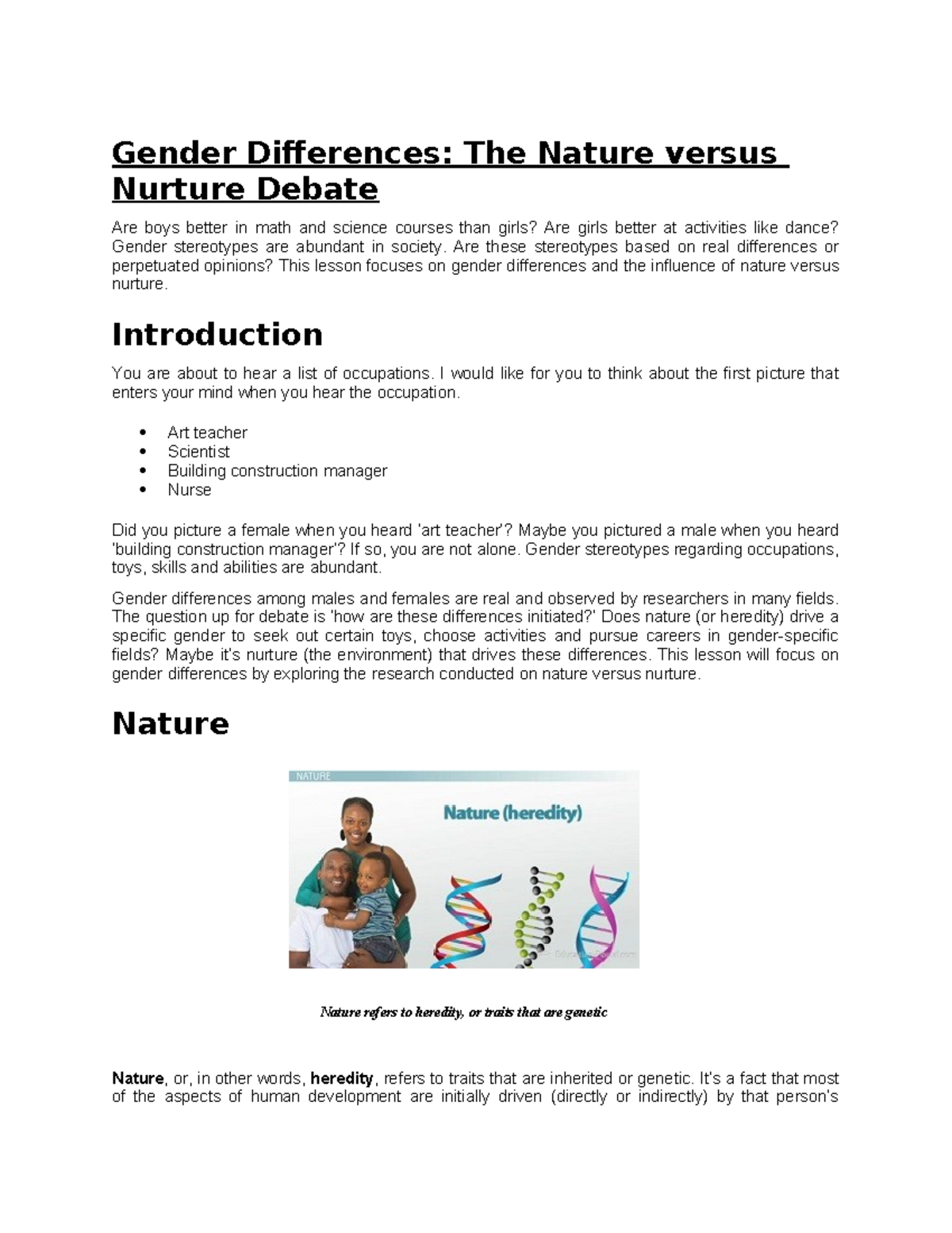 503287581 Nature Versus Nurture - Gender Differences: The Nature versus ...
