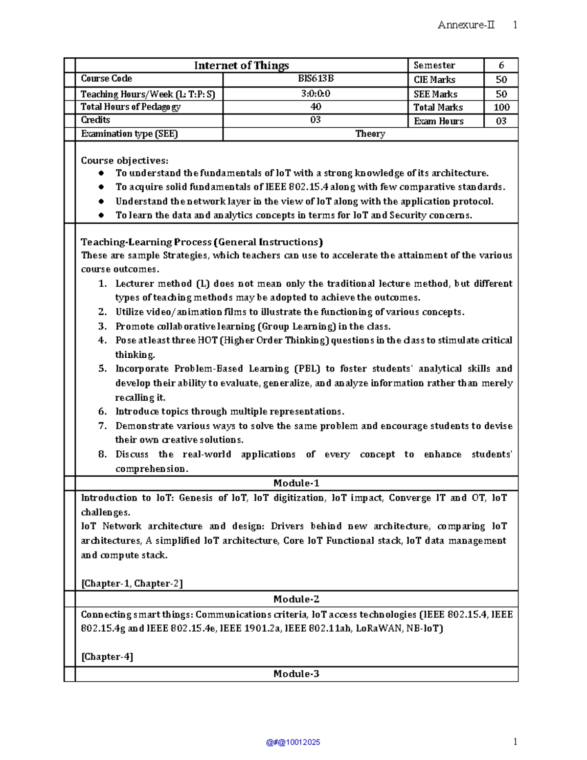 BIS613B IOT Syllabus and Course Overview for Semester 6 - Studocu