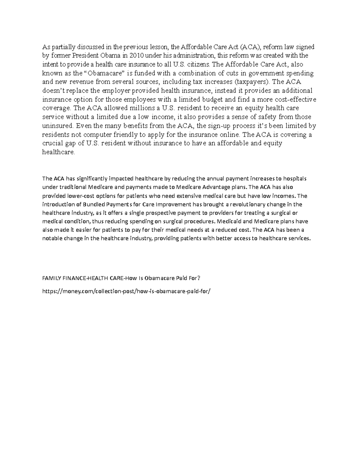 7.1 The Patient Protection and Affordable Care Act - As partially ...