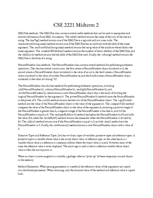 CSE 2221 Midterm 2 Notes - CSE 2221 Midterm 2 Reference XMLTree Method ...