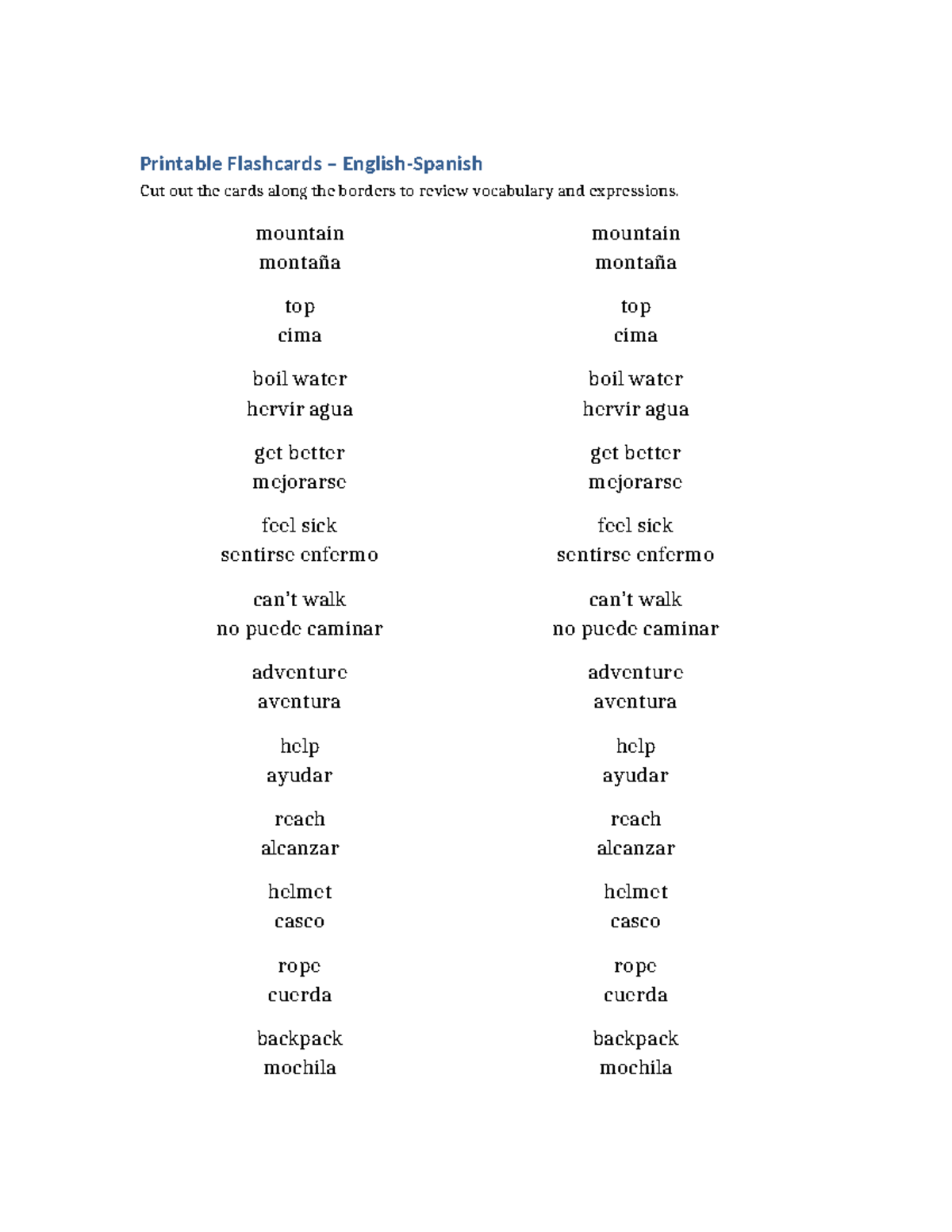 Bilingual Flashcards: English-Spanish Vocabulary Unit 5 - Studocu