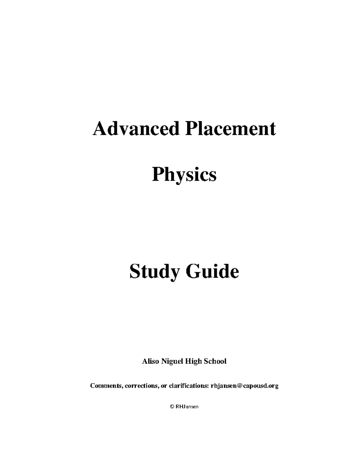 AP Physics Study Guide (AP B & C) - Jansen's Notes - Studocu
