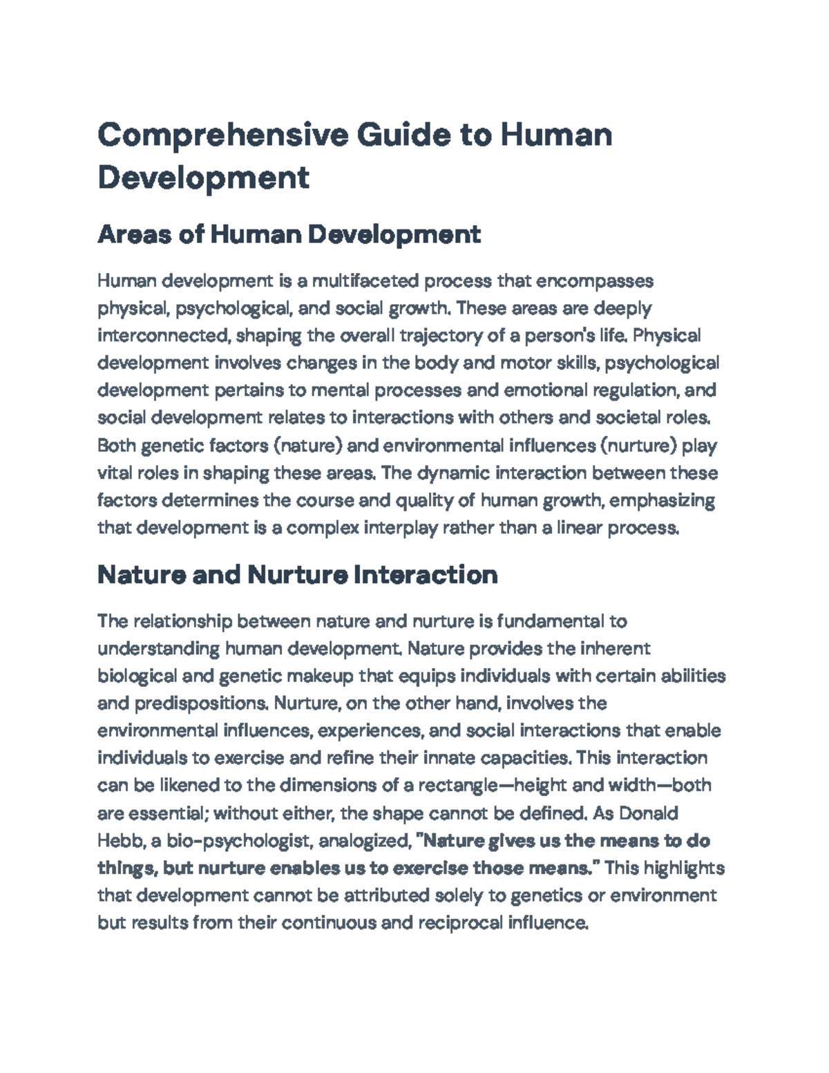 Comprehensive Overview of Human Development Theories and Stages - Studocu