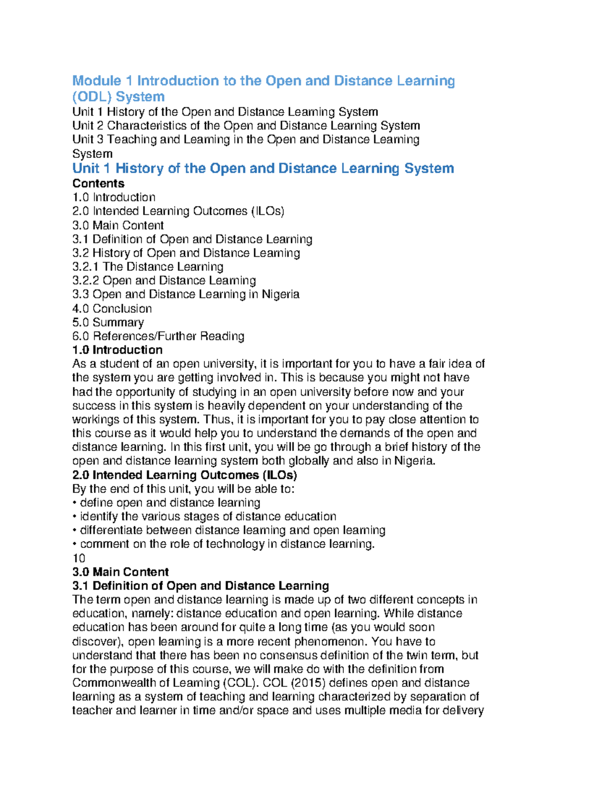 Module 1 Introduction to the Open and Distance Learning - 2 The ...