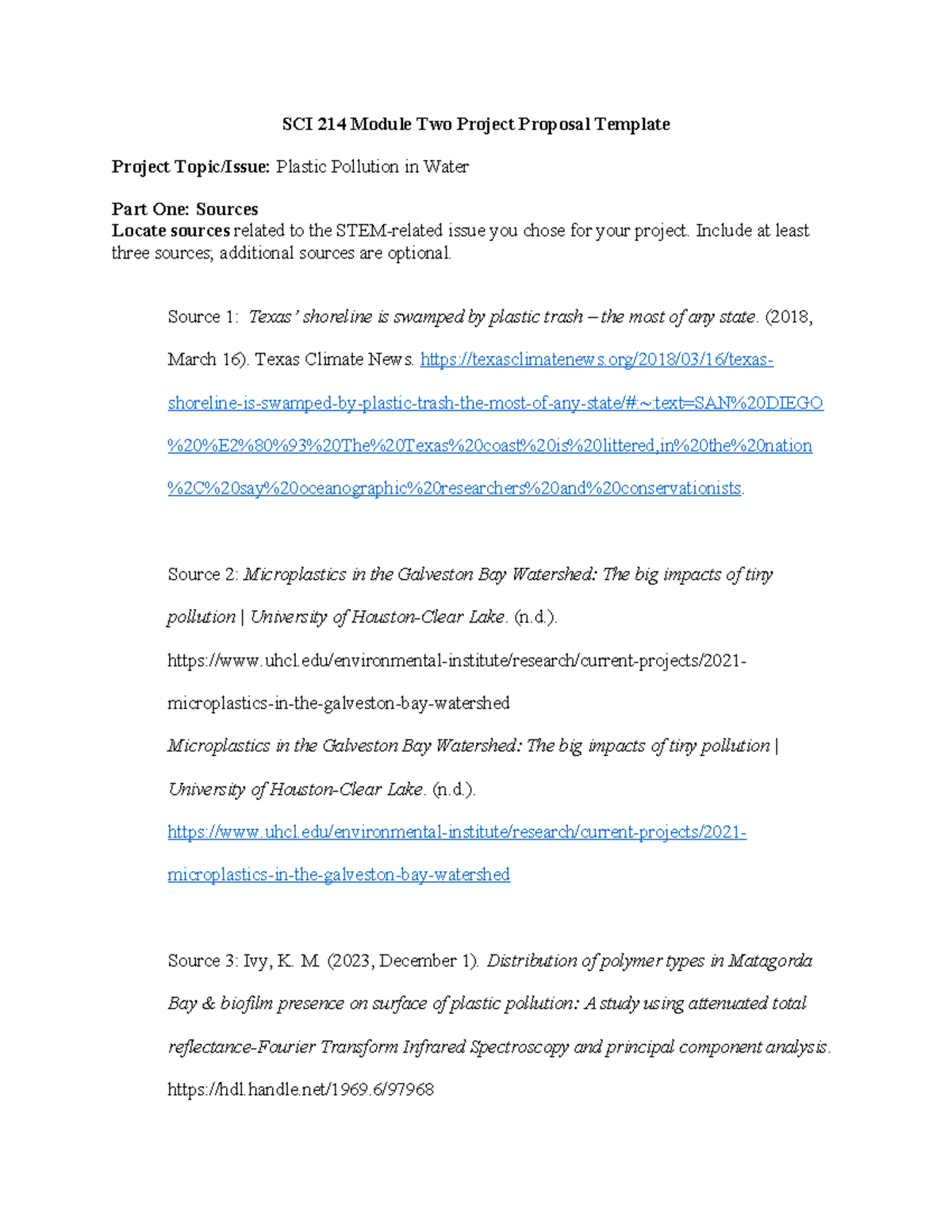 SCI 214 Module Two Project Proposal: Addressing Plastic Pollution - Studocu