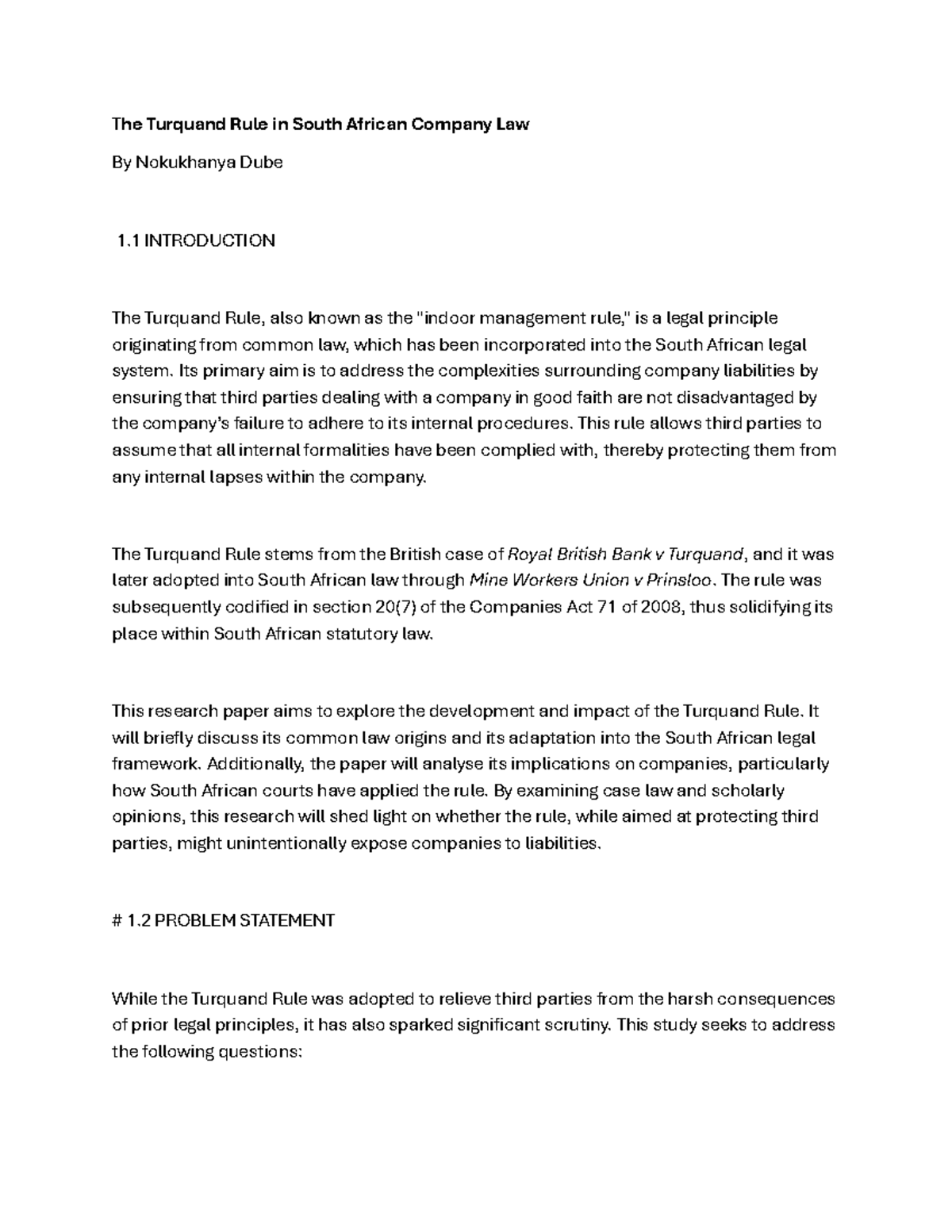 Turquand Rule in South African Company Law: Origins and Implications ...