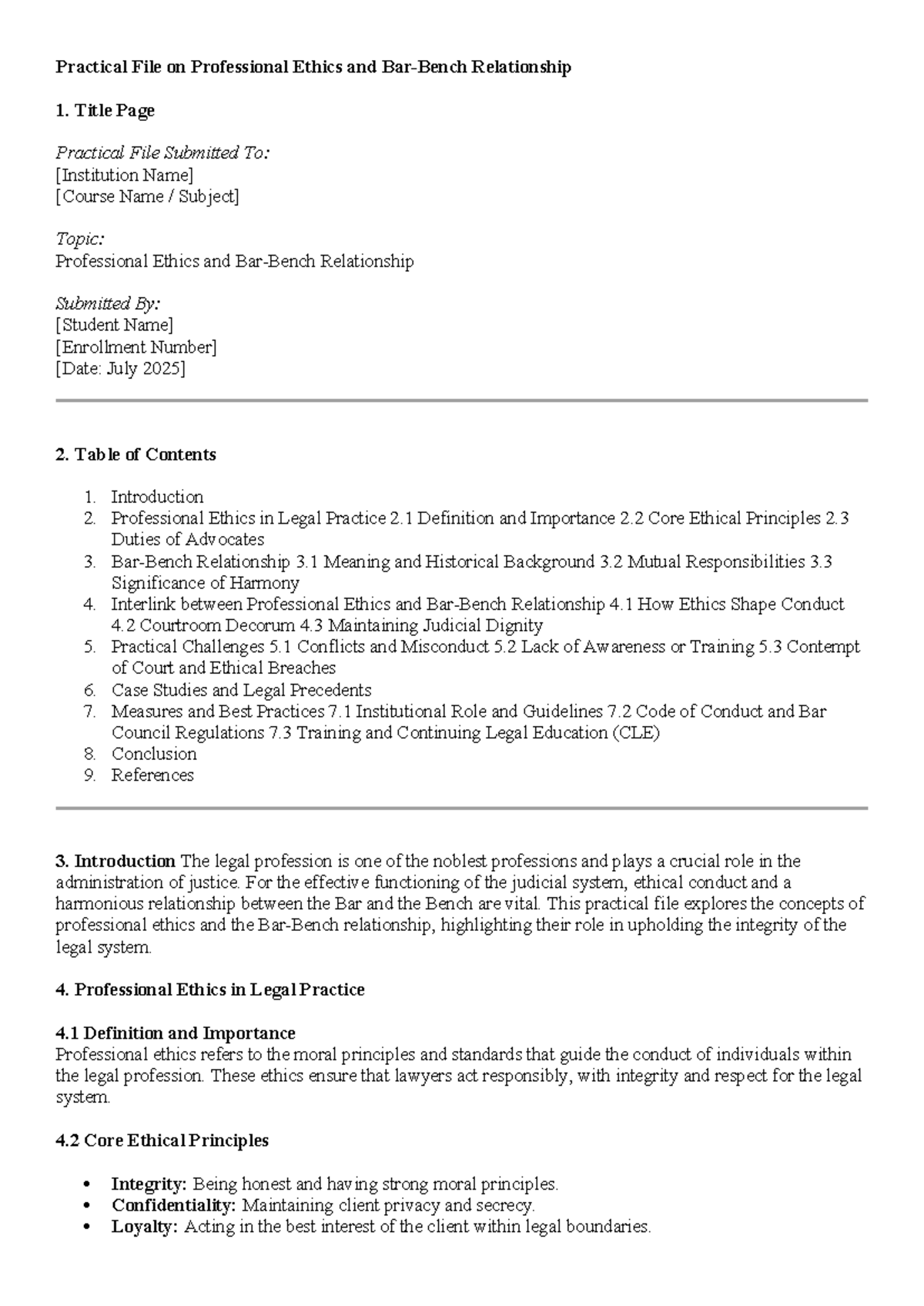 Practical File on Professional Ethics and Relationships (LAW 101) - Studocu