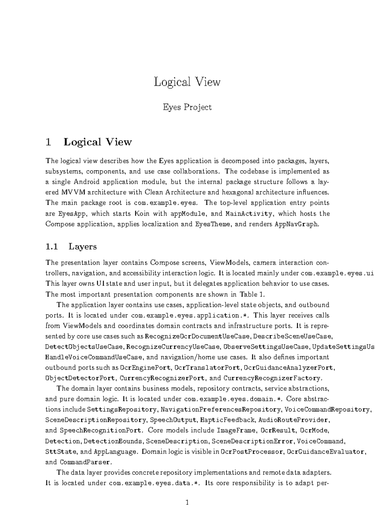 Logical View of Eyes App (Project 1) - Architecture & Components - Studocu