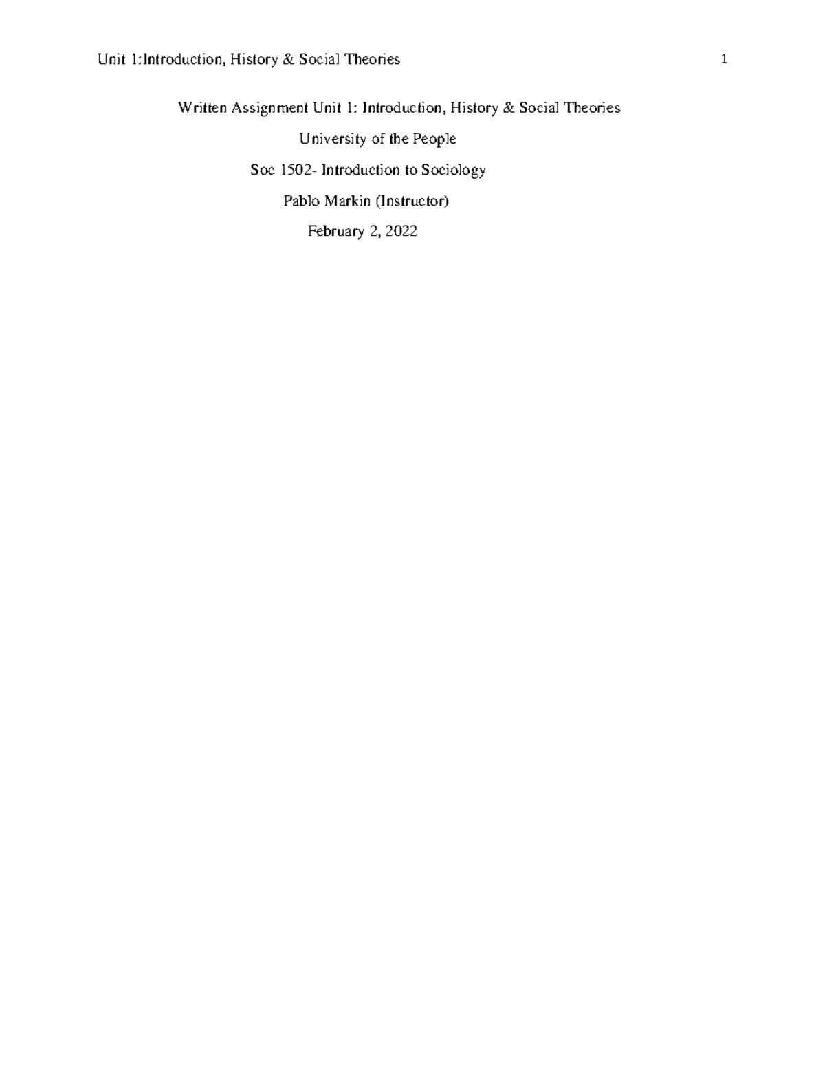 SOC 1502 Written Assignment UNIT 1 - Written Assignment Unit 1 ...