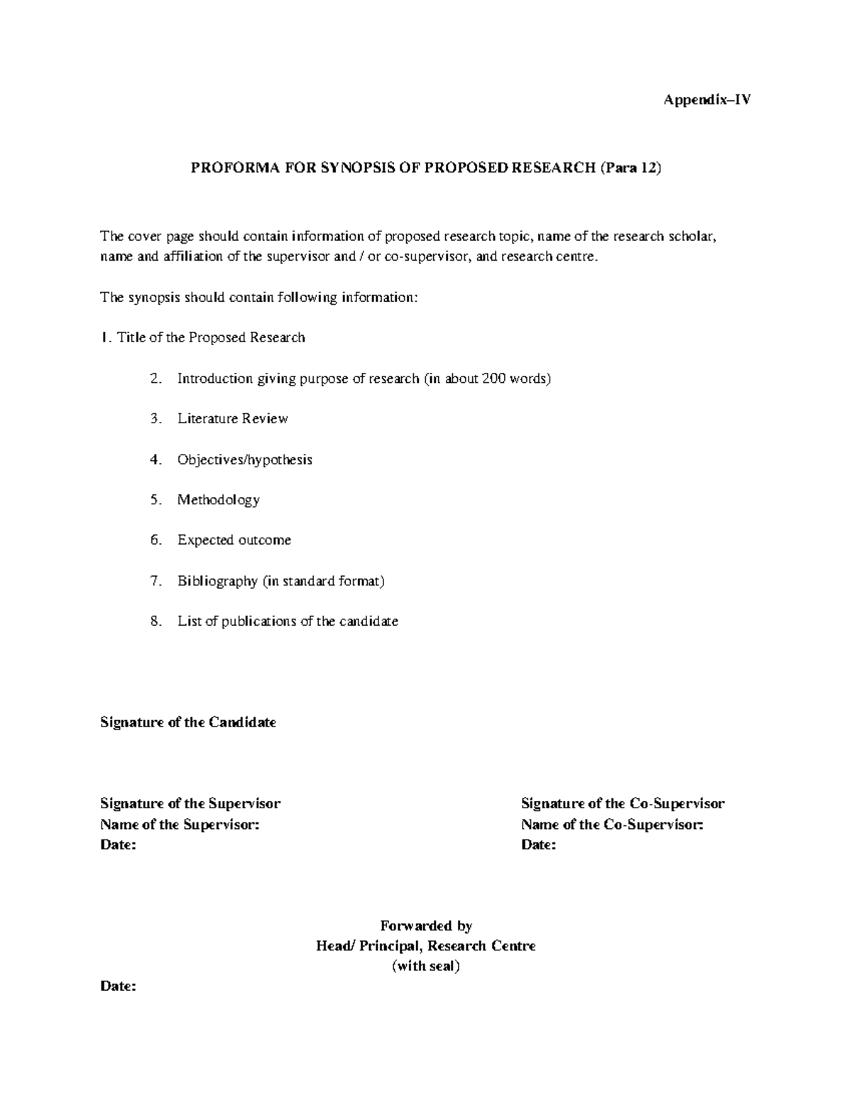 Proforma for Synopsis of Proposed Research - Appendix–IV PROFORMA FOR ...