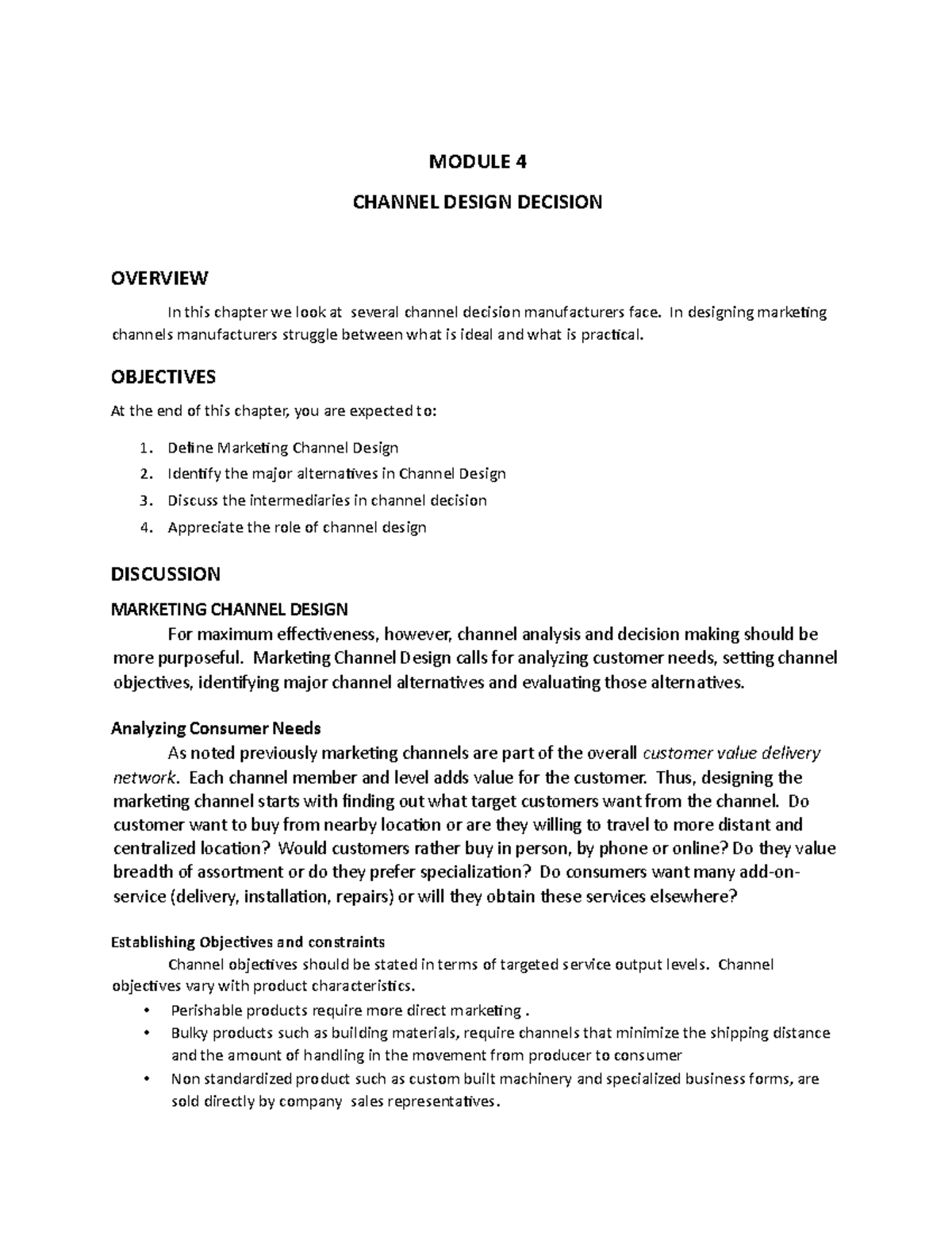 Lesson 4: Overview of Channel Design Decisions in Marketing - Studocu