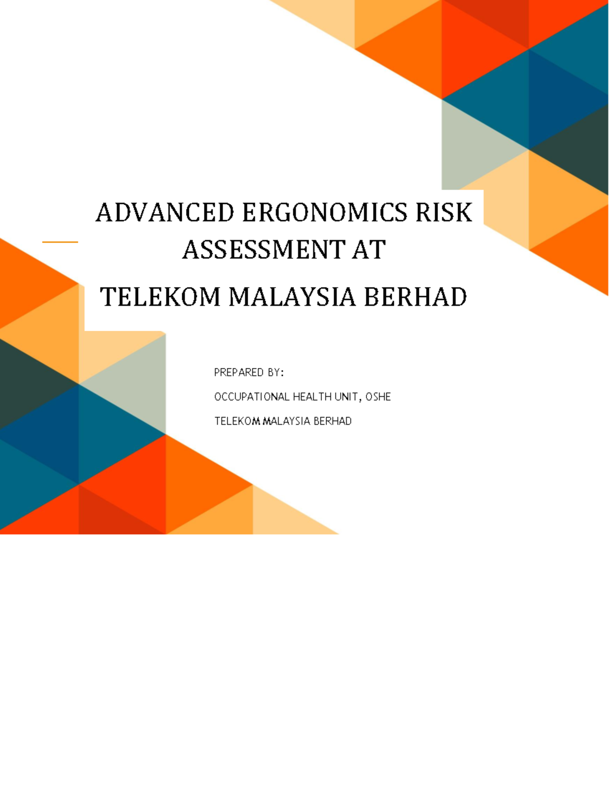 AERA Report: Ergonomics Risk Assessment at Telekom Malaysia (TM) - Studocu