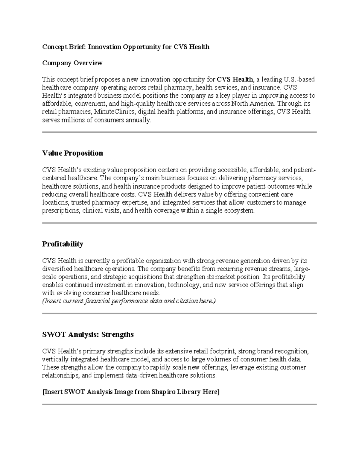 CVS Health Innovation Opportunity Concept Brief: Overview & SWOT ...