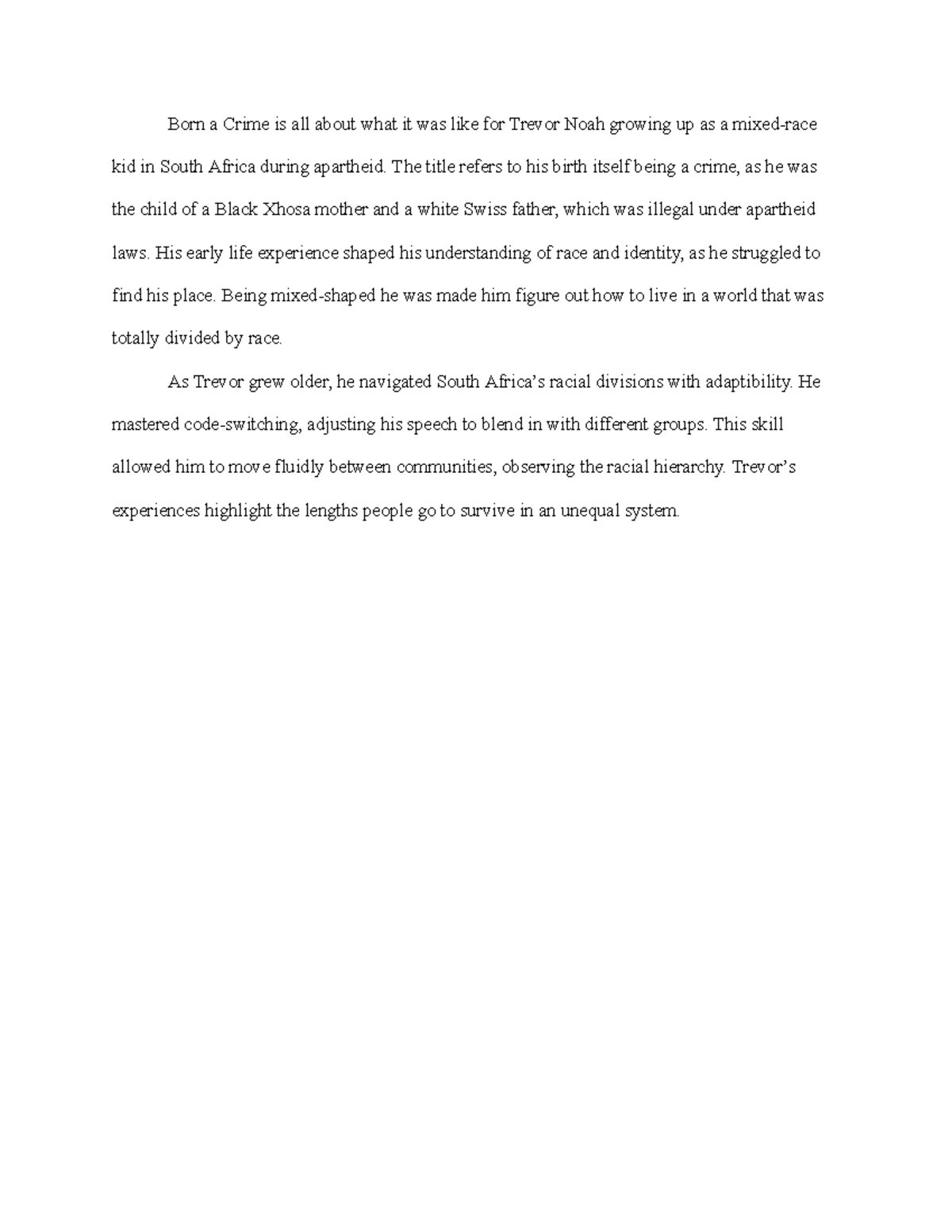Born a Crime Summary - EG43: Trevor Noah's Journey Through Apartheid ...