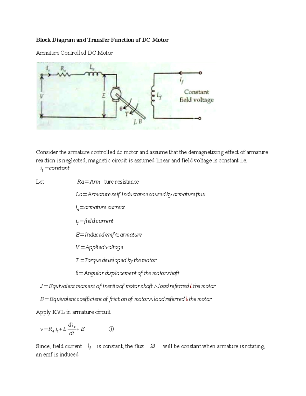Block Diagram & Transfer Function Analysis of DC Motor System - Studocu