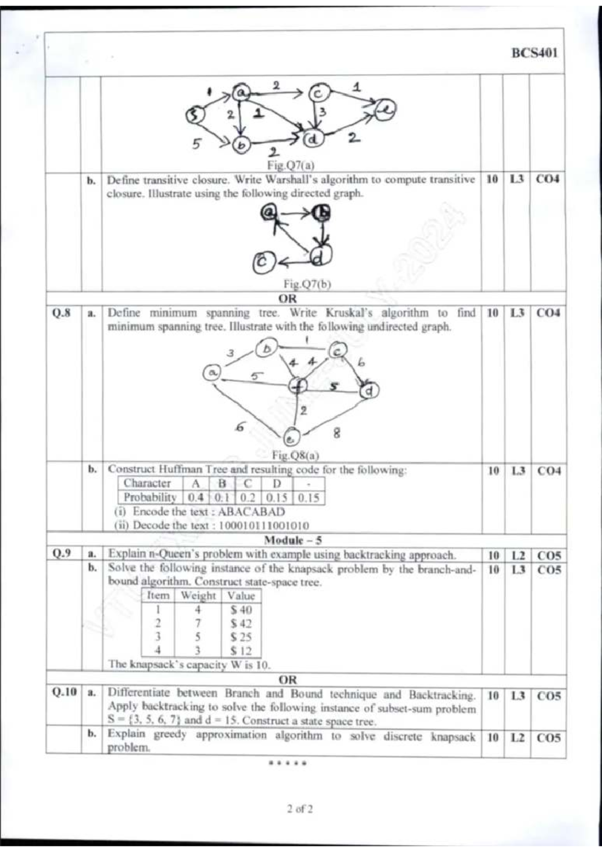 BCS401 Final Exam: Algorithms for Graphs and Trees - Studocu