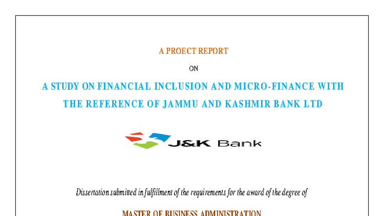 P18AT22M015003 - Project Report on Financial Inclusion & Microfinance ...
