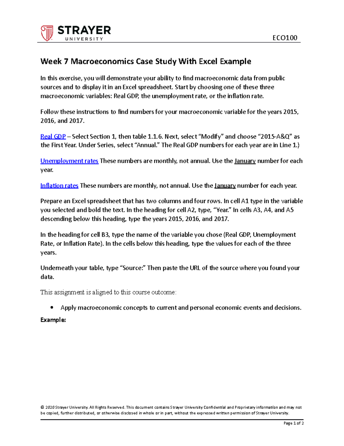ECO100 Week 7 Macroeconomic Case Study with Excel Guide - Studocu