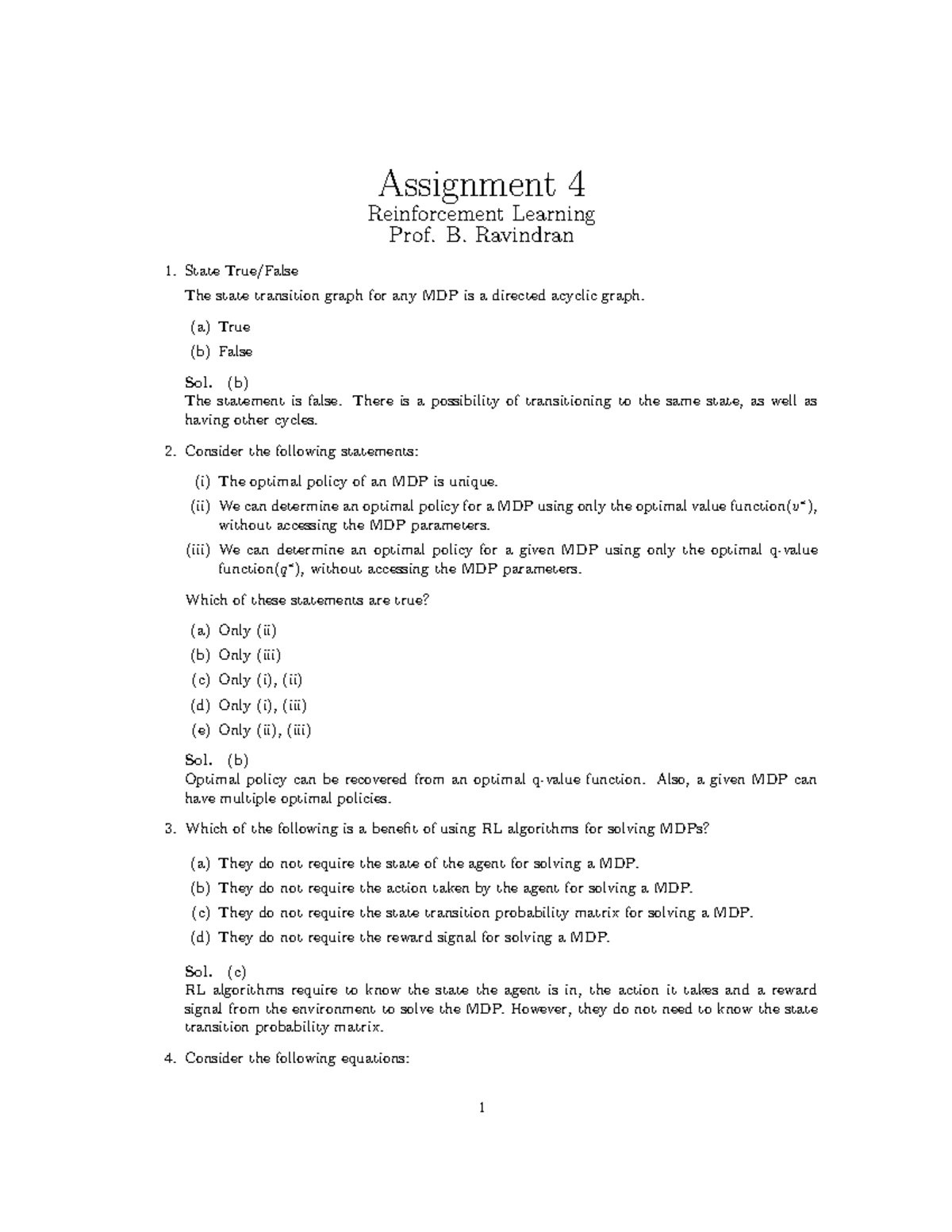 A4 - Reinforcement Learning Assignment Insights and Solutions - Studocu