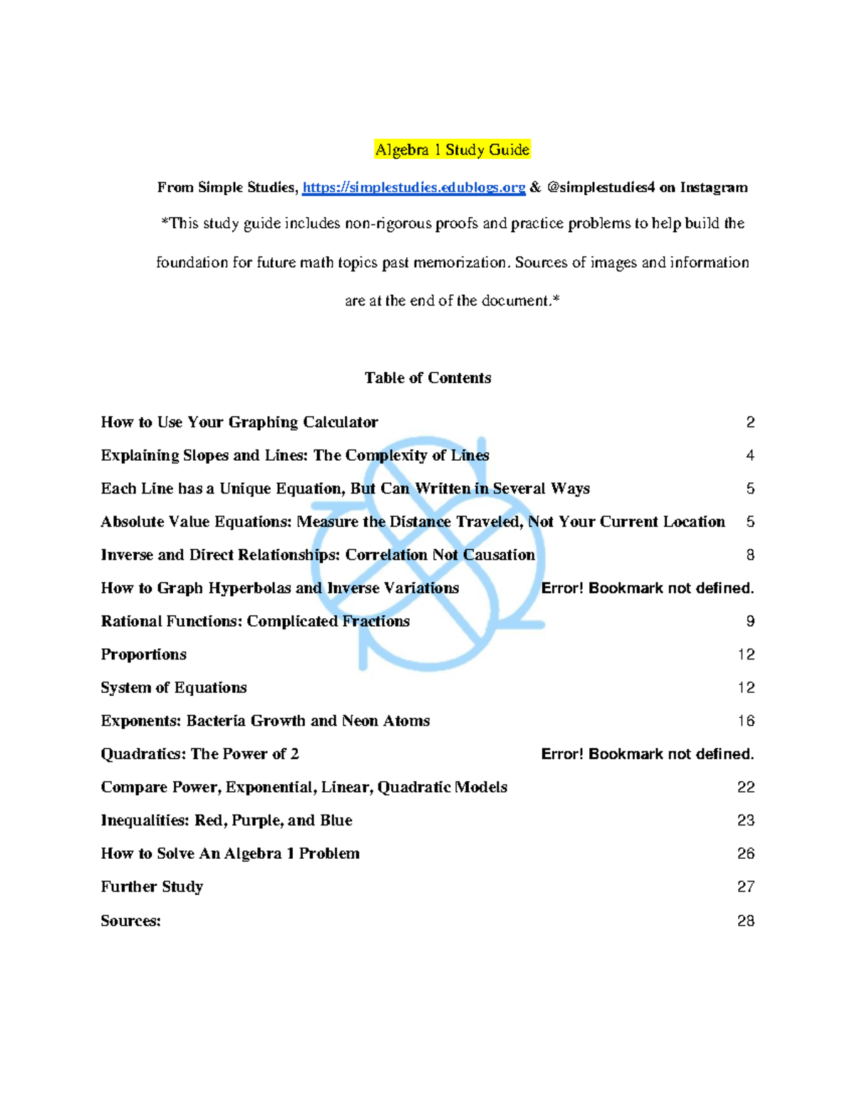 Algebra 1 Study Guide: Key Concepts and Practice for EOC Success - Studocu