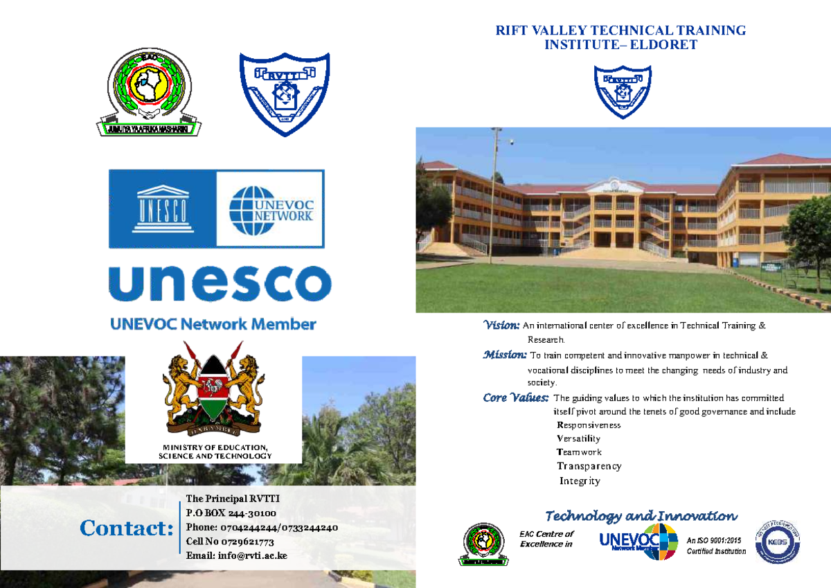 Rvtti Brochure 2022 Final - Contact: The Principal RVTTI P BOX 244 ...