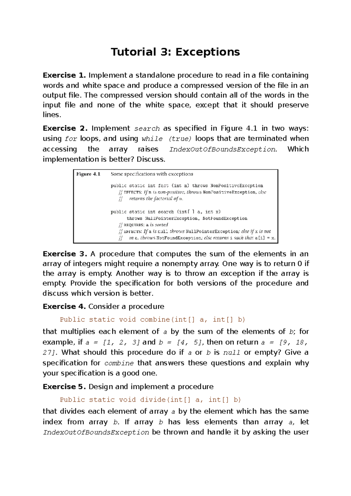 Tutorial 03 - Software Engineering - Tutorial 3: Exceptions Exercise 1 ...