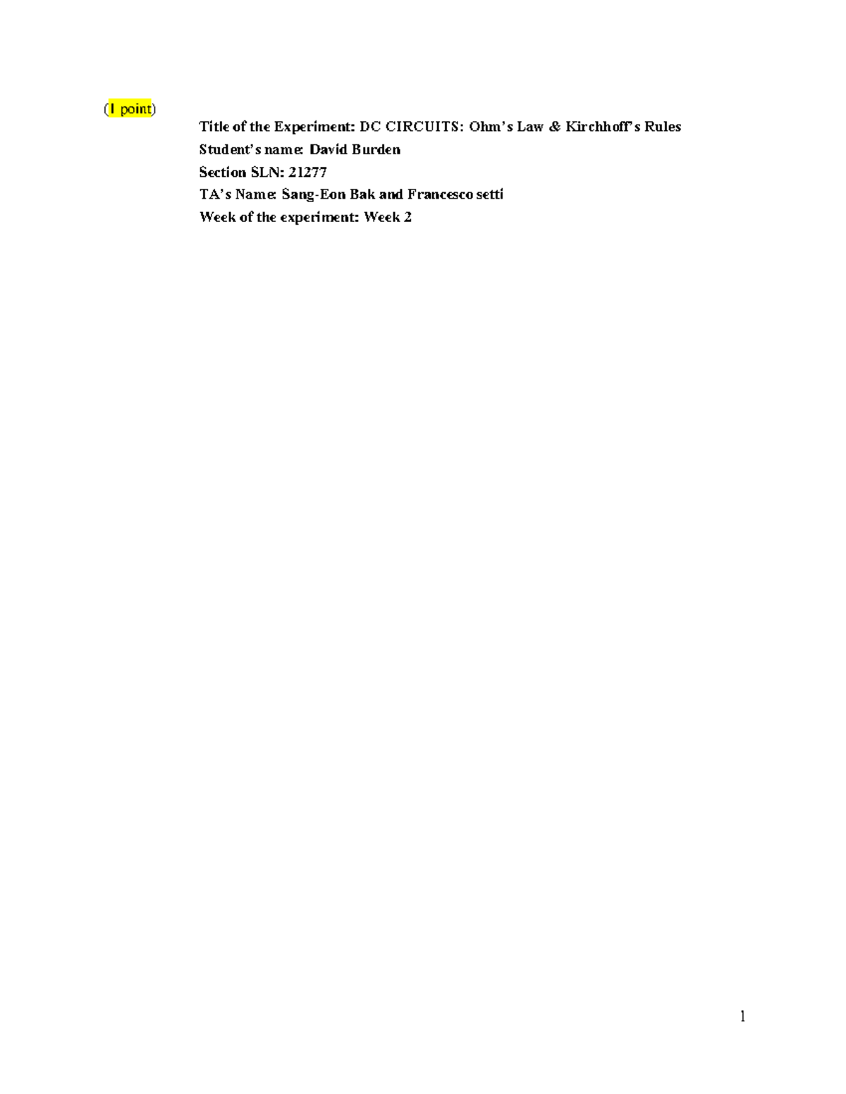 DC Circuits Lab Report: Ohm's Law & Kirchhoff's Rules (SLN 21277) - Studocu