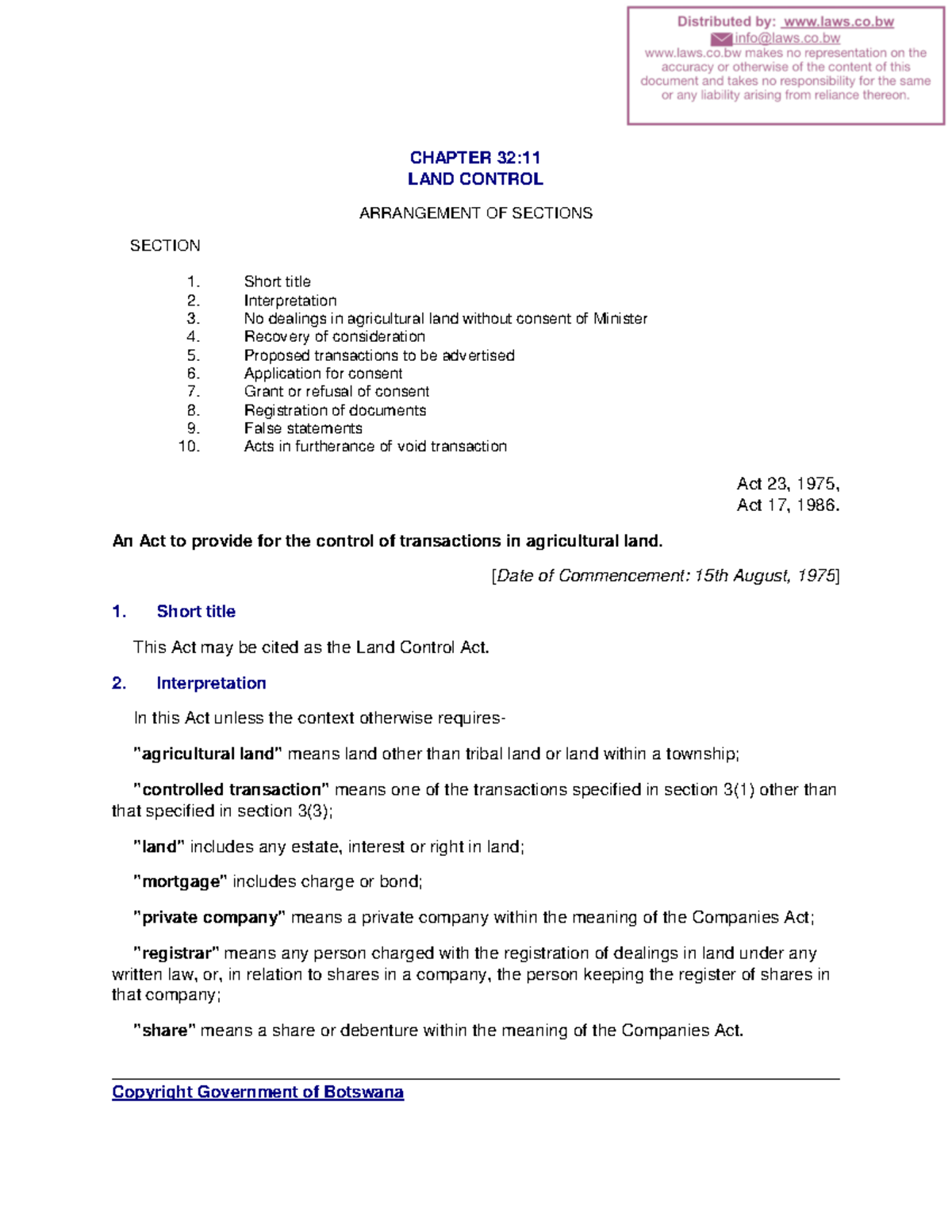 LAND CONTROL ACT: Chapter 32 Overview and Key Provisions - Studocu