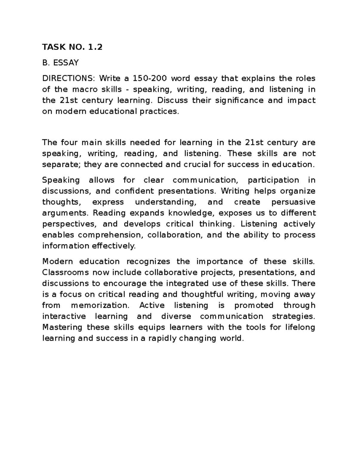 RED Notebook - Answers in English 16 - TASK NO. 1. B. ESSAY DIRECTIONS ...